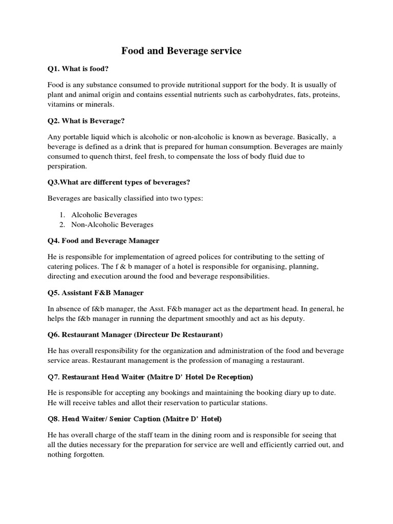 Food and Beverage Service | PDF | Alcoholic Drinks | Drink