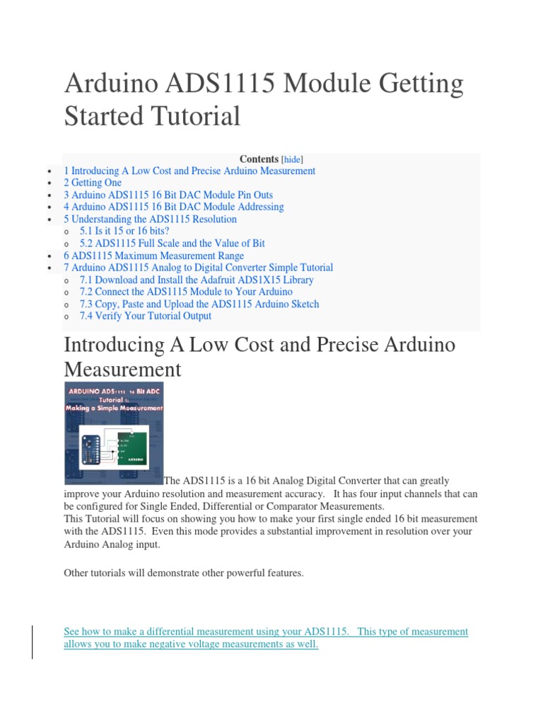 Arduino Ads1115 Module Getting Started Tutorial Pdf Analog To Digital Converter Digital To 5977