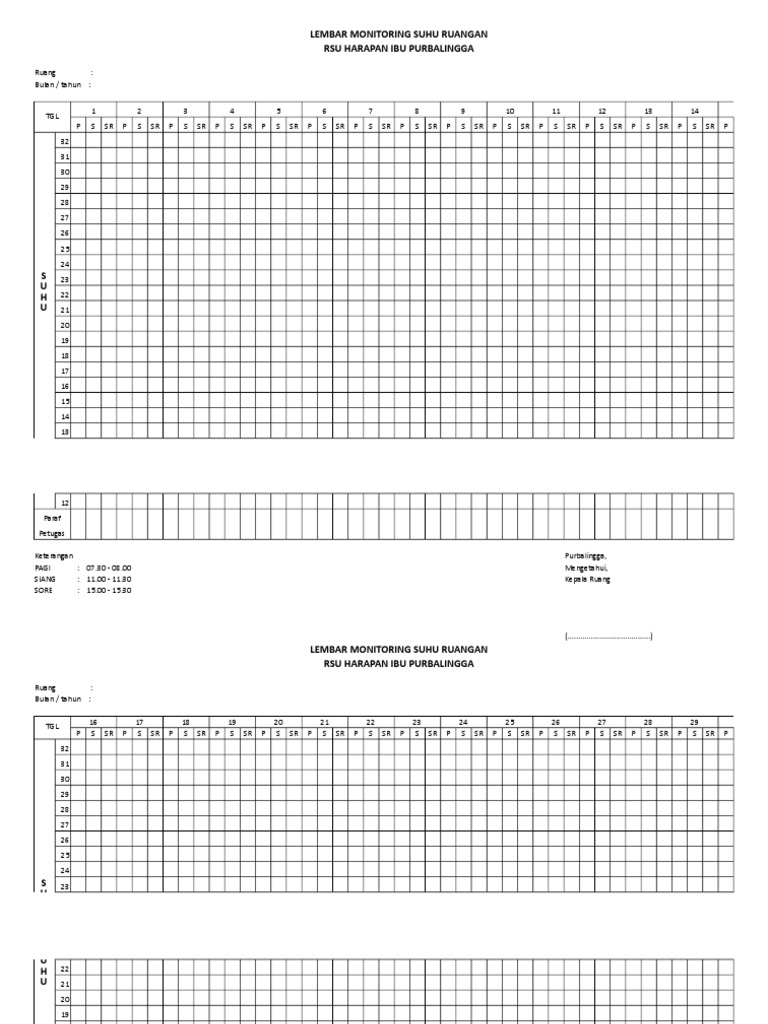 Lembar Monitoring Suhu Ruangan Rsu Harapan Ibu Purbalingga | PDF