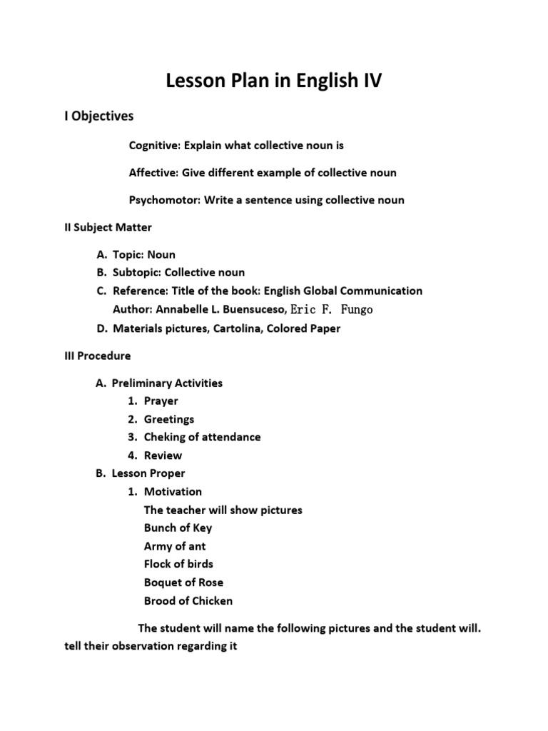 Affective Objectives in English Lesson Plan | PDF