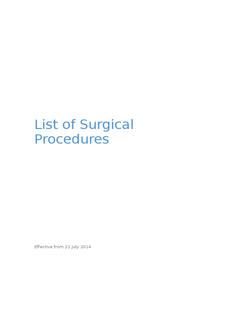 List of Surgical Procedures | PDF | Mastectomy | Ovarian Cancer