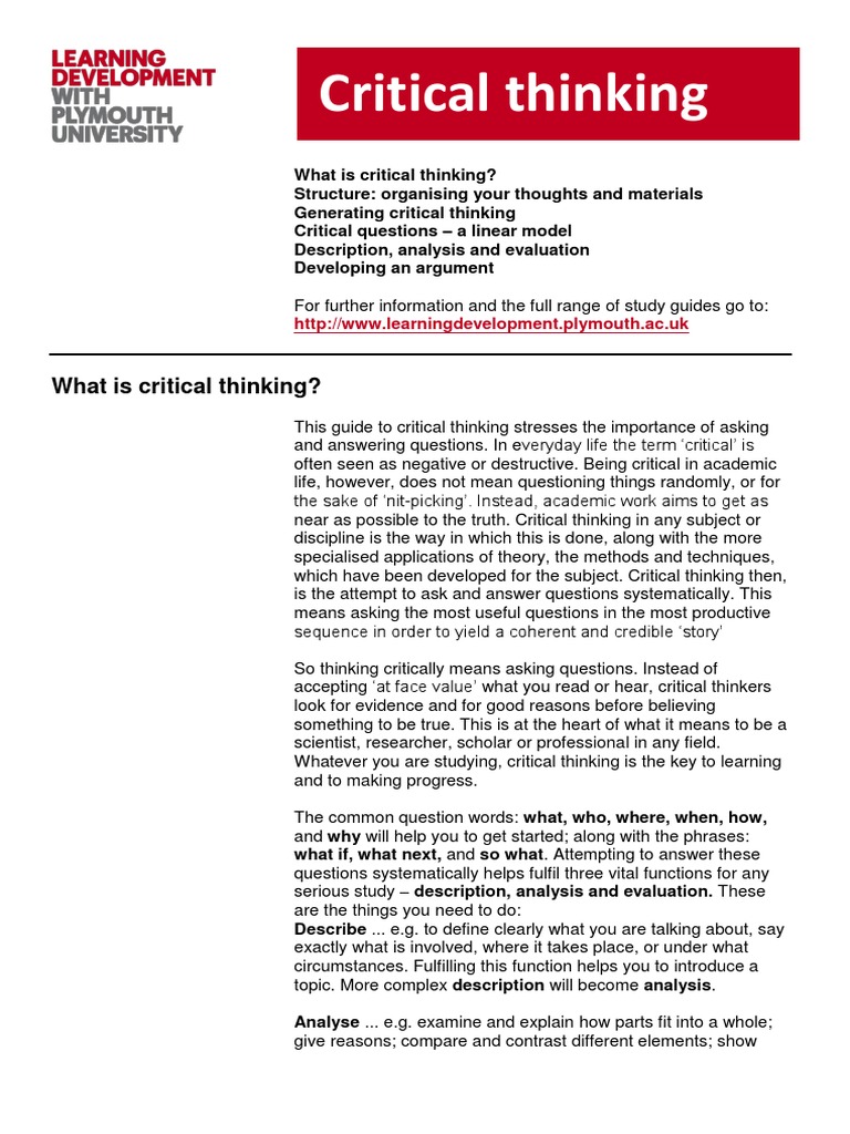 Critical Thinking | PDF | Critical Thinking | Question
