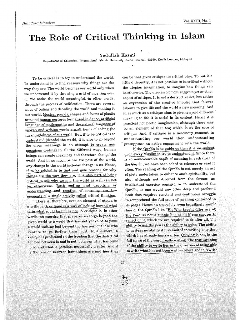 The Role of Critical Thinking in Islam | PDF