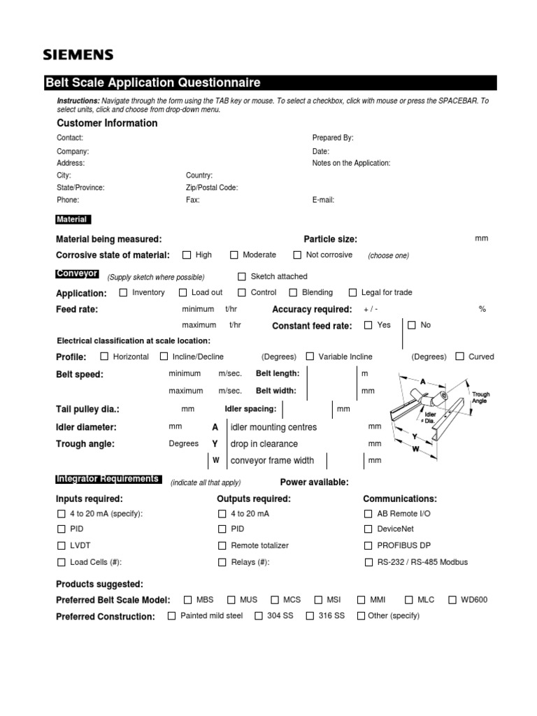 Siemens Belt Scale Application Form | PDF | Belt (Mechanical ...