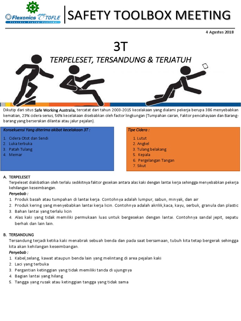 Safety Toolbox Meeting 3T: Terpeleset, Tersandung & Terjatuh | PDF