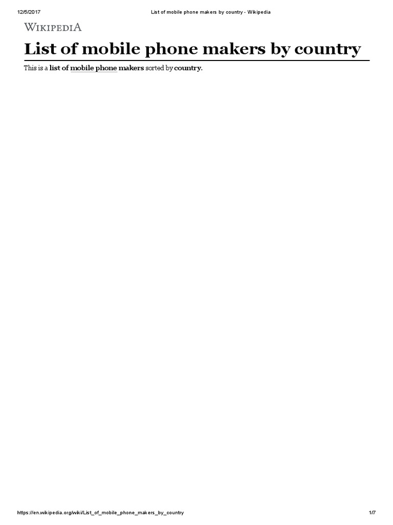List of Mobile Phone Makers by Country - Wikipedia | PDF | Nokia ...