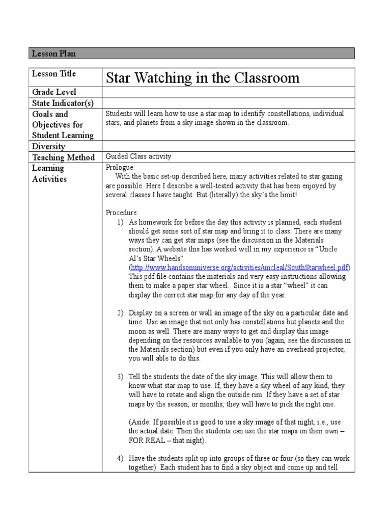 Star Watching in The Classroom | PDF | Constellation | Sky