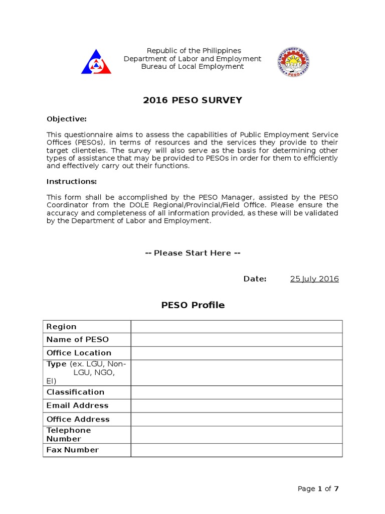2016 Peso Survey Form | Download Free PDF | Employment | Media Technology