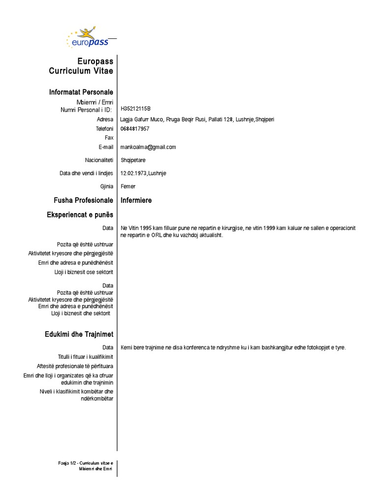 CV Europas-Shqip | PDF