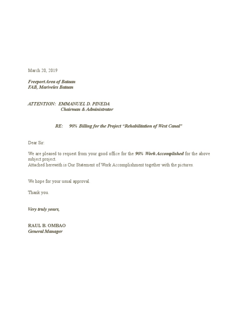 Billing Request for Canal Project | PDF