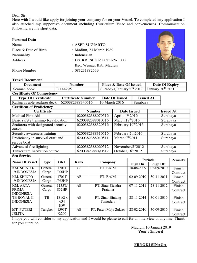 CV Pelaut | PDF | Merchant Navy | Shipping