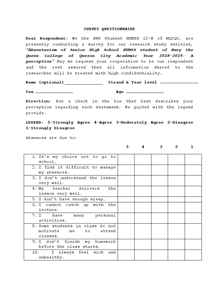 Survey Questionnaire | PDF