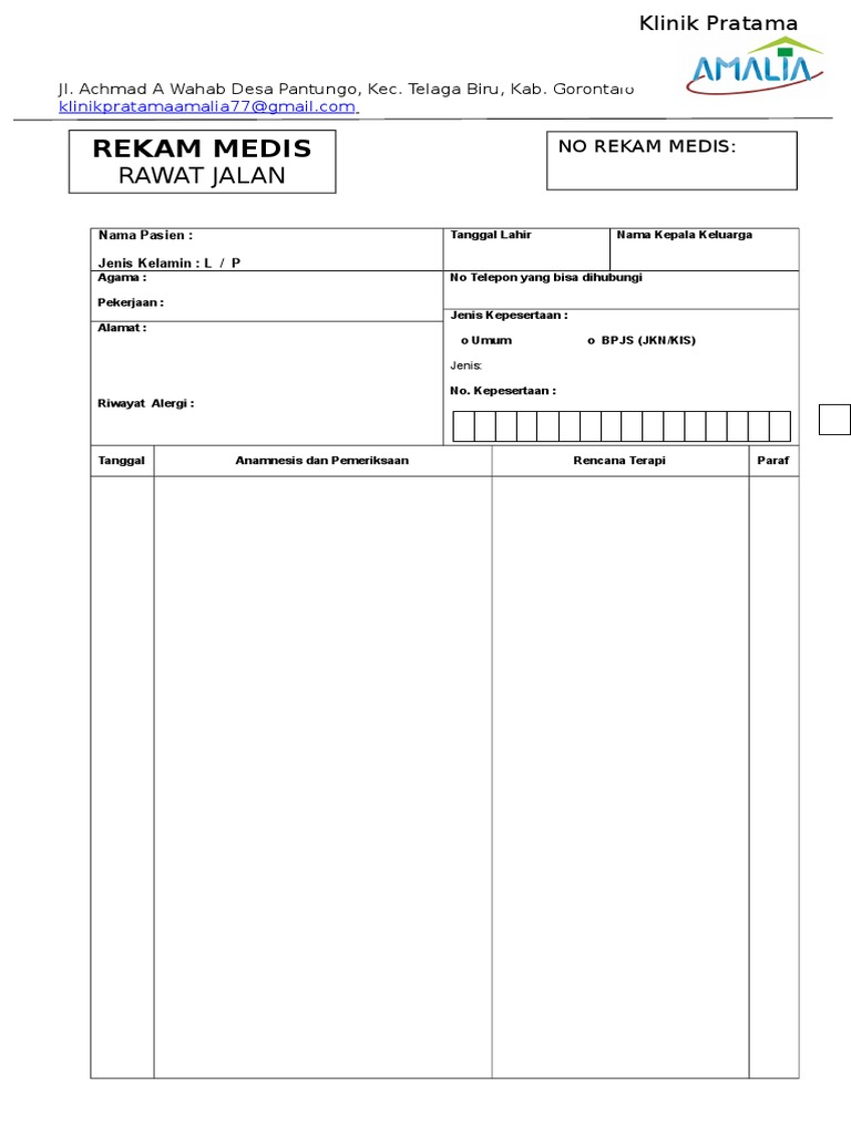 Contoh Rekam Medis Klinik Pratama | PDF