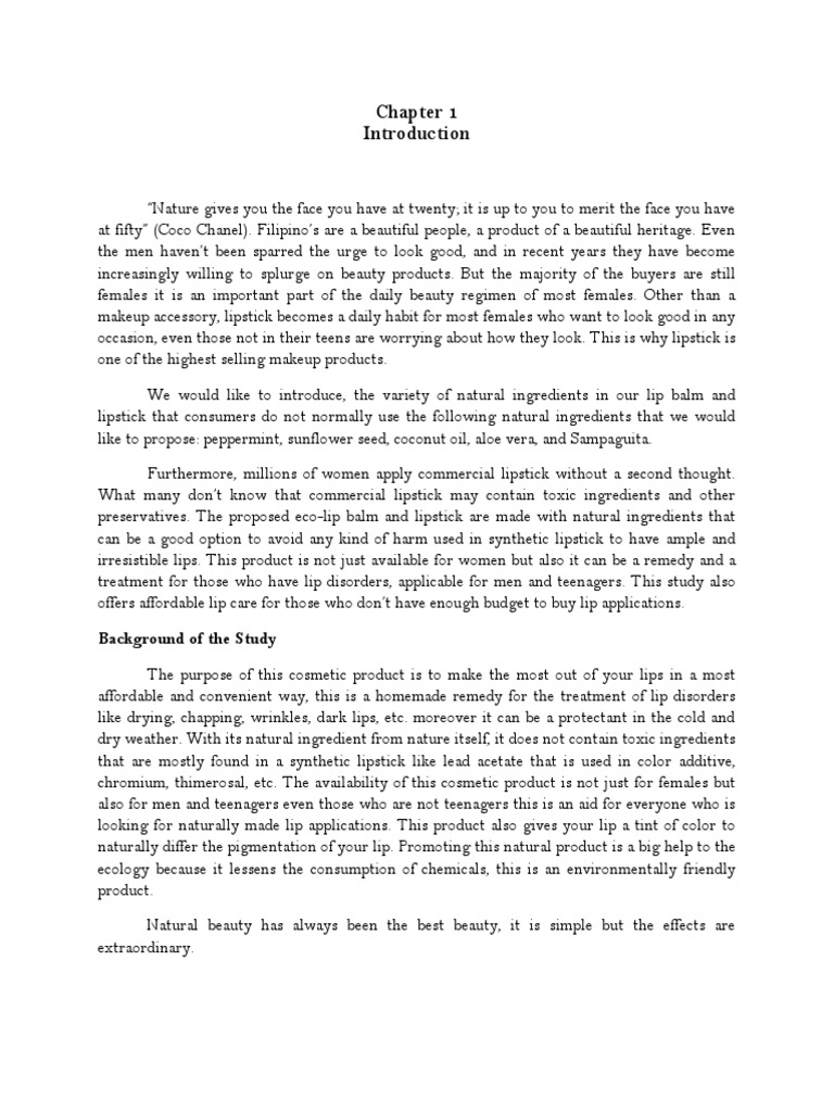 Feasibility Study Chapter 1 | PDF | Cosmetics | Wellness