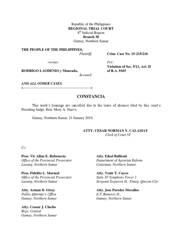 Court Hearing Cancellation Notice | PDF