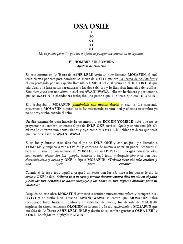 El poder de Osa Oshe en Ifá | PDF | Ocio