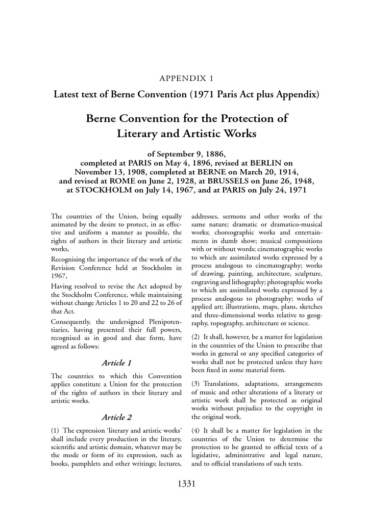 Berne Convention 1886 PDF | PDF | Copyright | Public Sphere