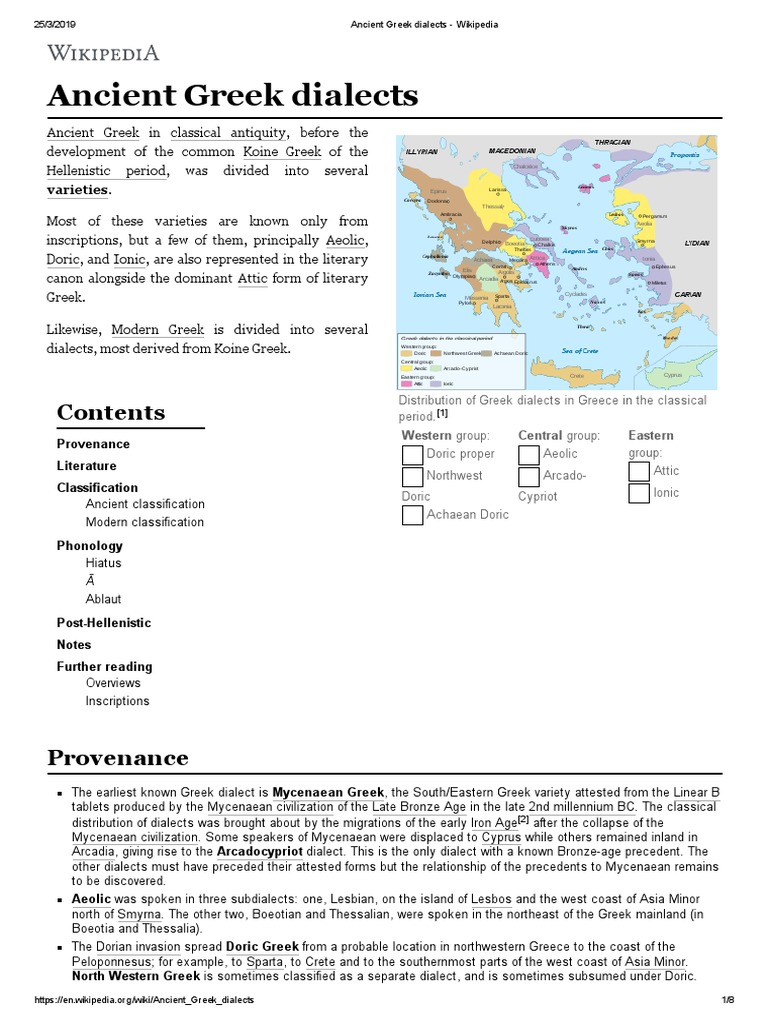 Ancient Greek Dialects - Wikipedia | PDF | Ancient Greece | Linguistics