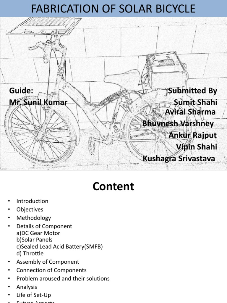 Solar Bicycle Project | PDF | Rechargeable Battery | Electric Motor
