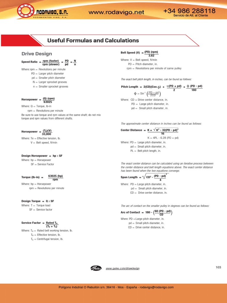Useful Formulas and Calculations | PDF | Horsepower | Belt (Mechanical)