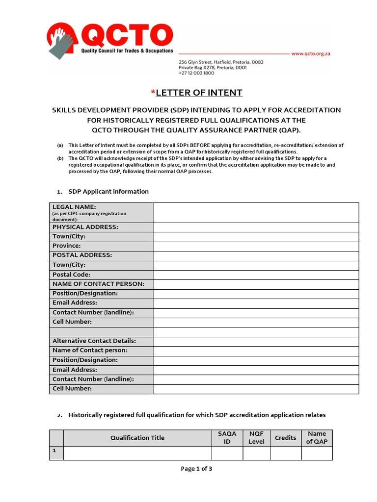 Letter of Intent For SDP Accreditation - Hist Quals | PDF | Government ...