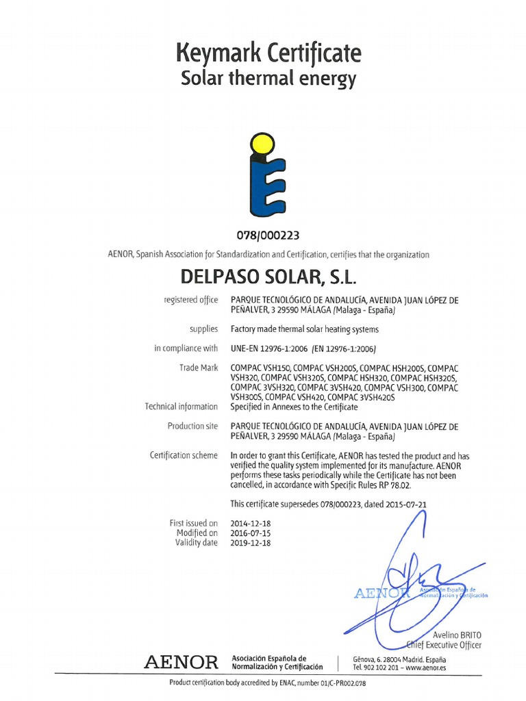 DELPASO SOLAR - Certificato SolarKeymark | PDF