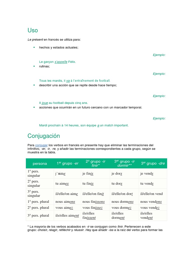 Explicación Del Presente en Francés | PDF | Verbo | Conjugación gramatical