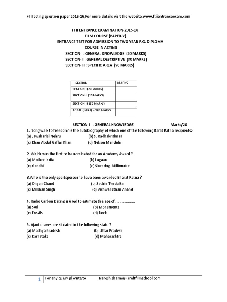 FTII Question Papers | PDF | Leisure