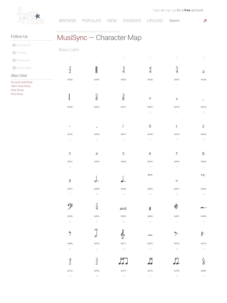 Character Map For MusiSync - FontSpace PDF | PDF | Western Calligraphy ...