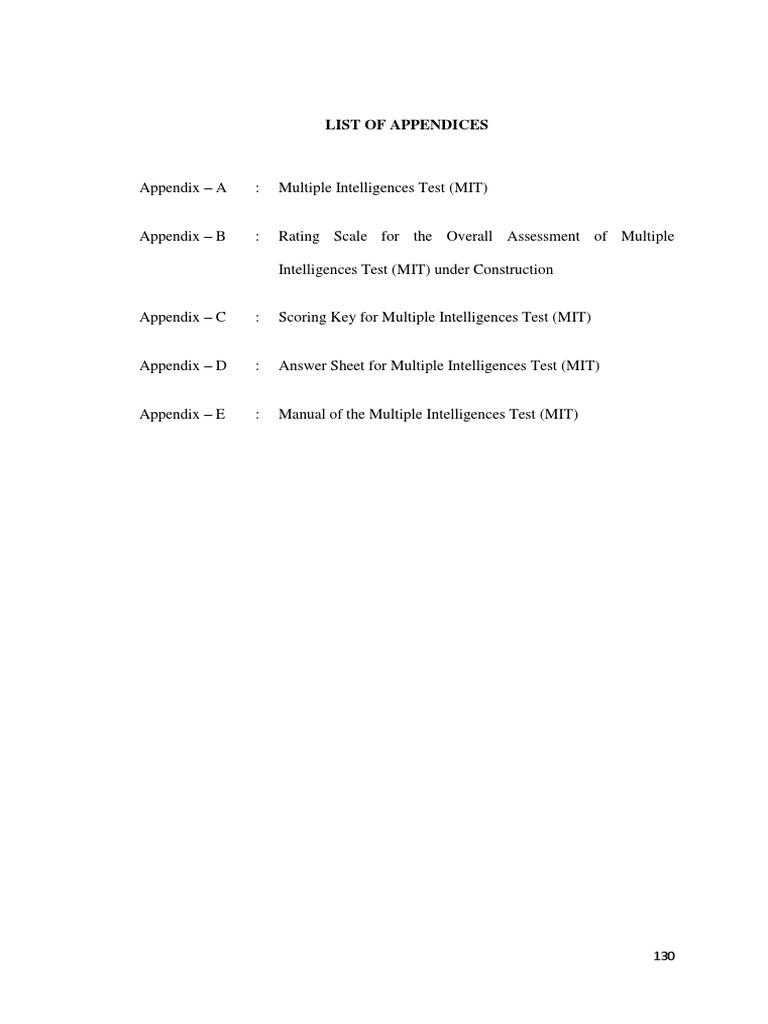 List of Appendices | PDF | Psychological Concepts | Psychology