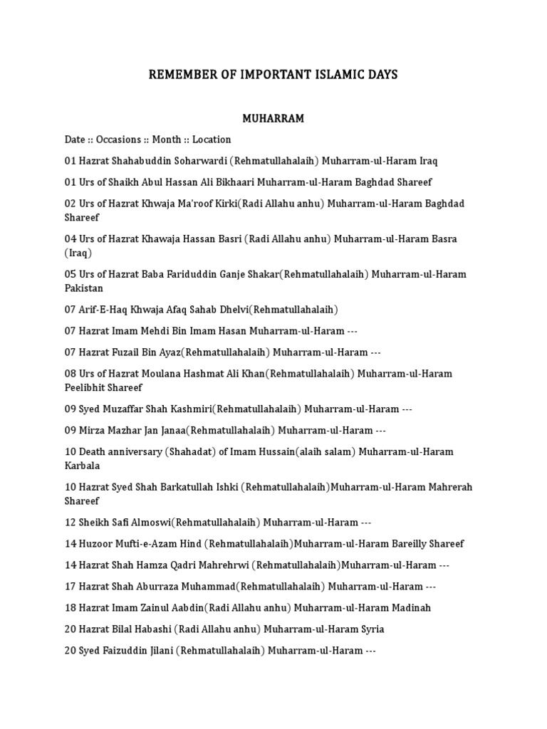 Key Islamic Dates and Events Calendar | PDF | Sheikh | Sufism