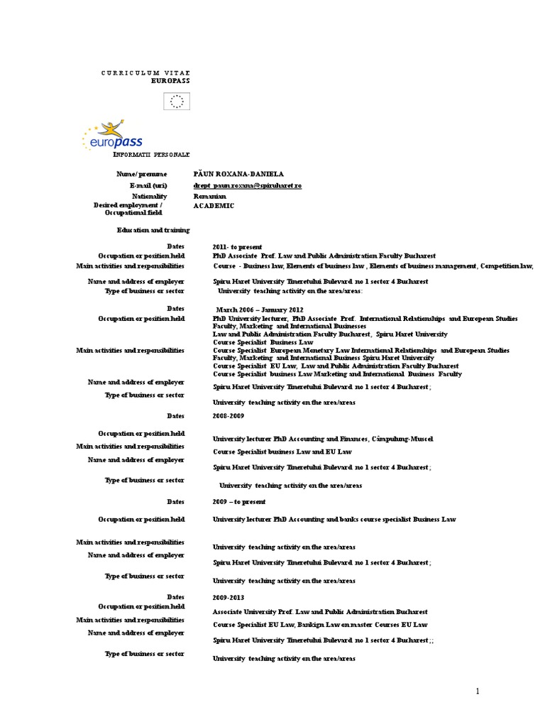 Roxana Paun CV | PDF | Romania | European Union