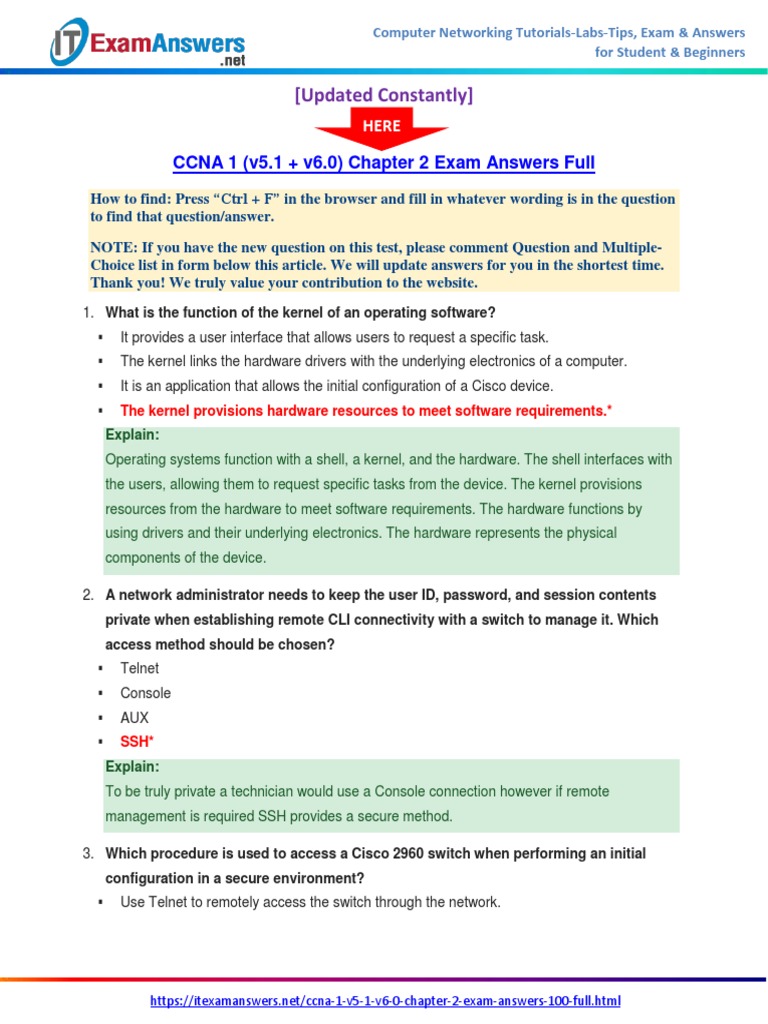 CCNA 1 (v5.1 + v6.0) Chapter 2 Exam Answers Full PDF | PDF | Ip Address | Network Switch