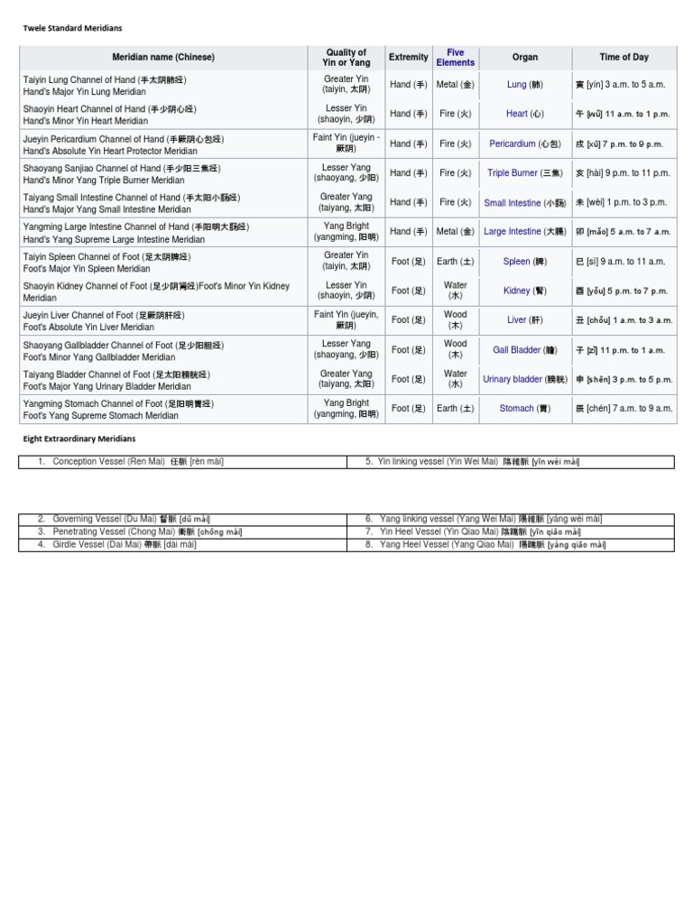 Twelve Standard Meridians Guide | PDF | Meridian (Chinese Medicine ...