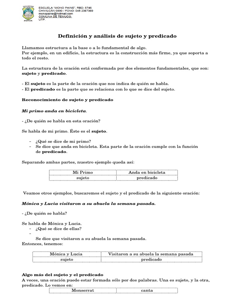 Sujeto Predicado | Descargar gratis PDF | Asunto (gramática) | Predicado (Gramática)