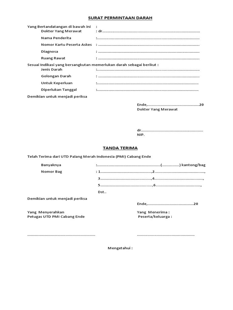 SURAT PERMINTAAN DARAH PMI New | PDF