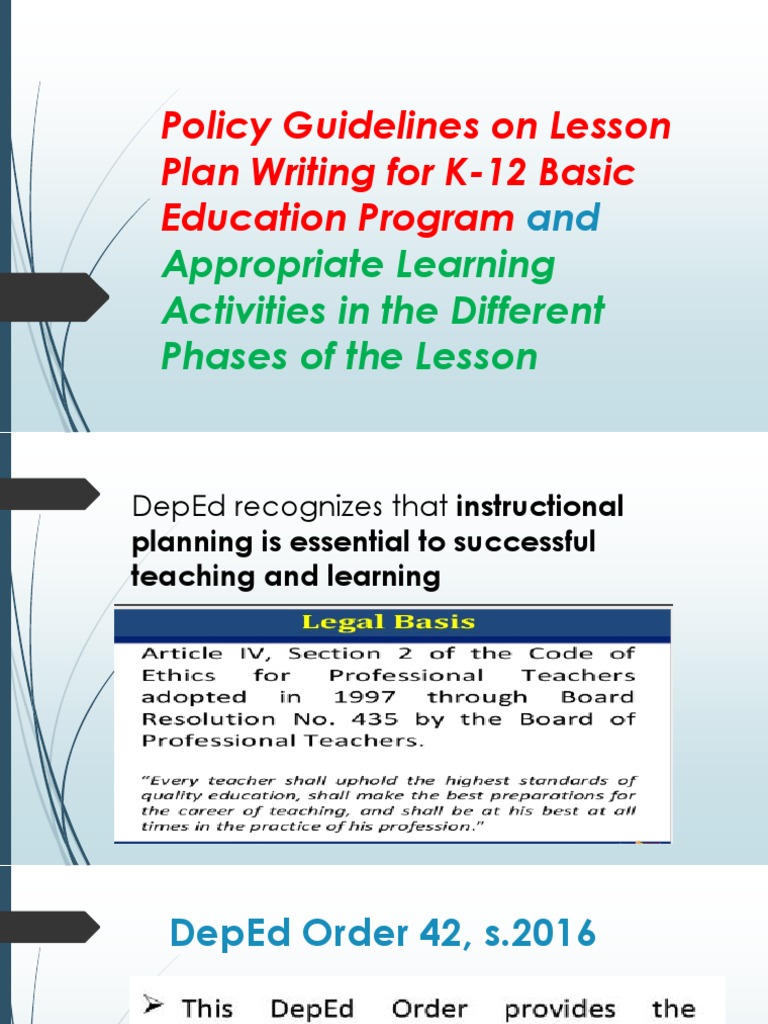 Policy Guidelines On Lesson Plan Writing For K-12 | Download Free PDF ...