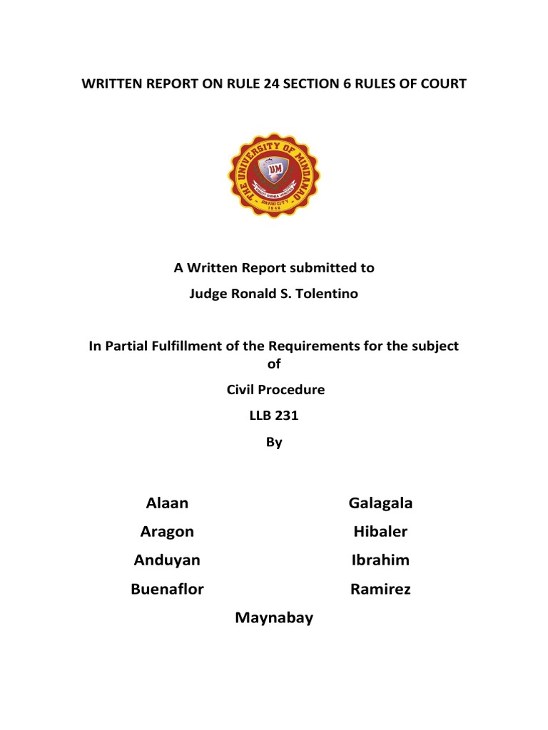 Written Report On Rule 24 Section 6 Rules of Court | PDF | Deposition ...