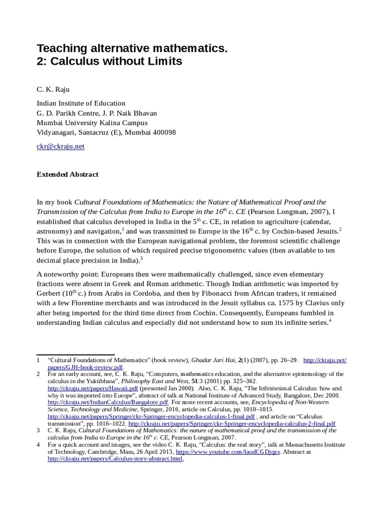 Alternative Math 2 Calculus Without Limits With References PDF | PDF ...