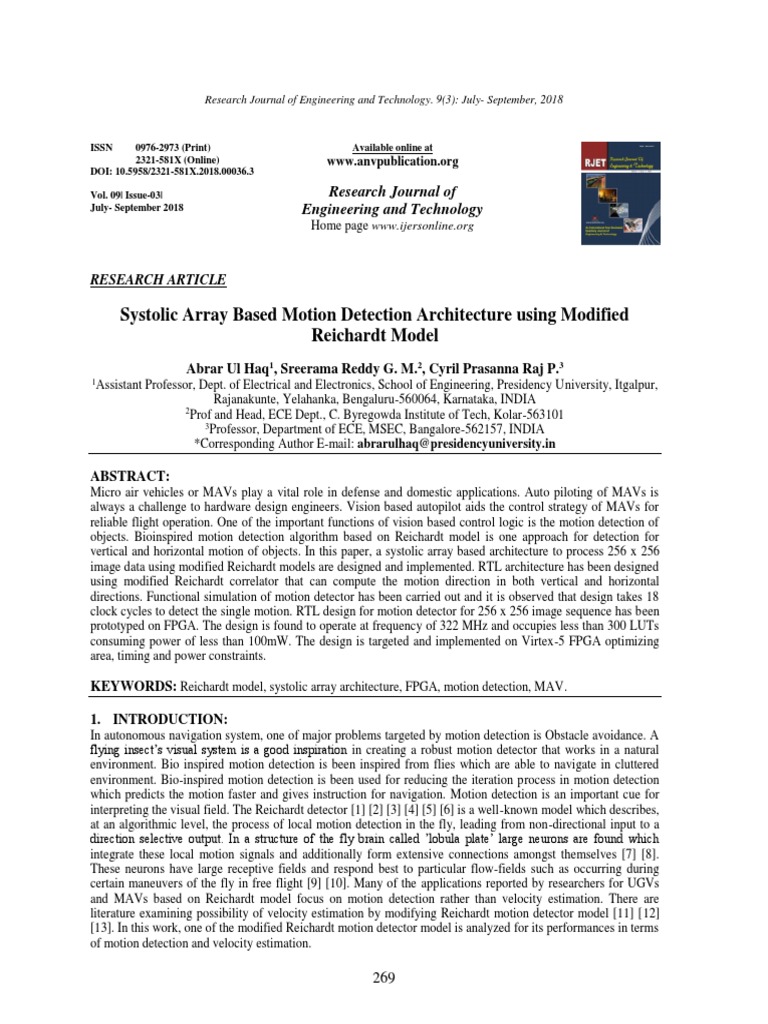 Systolic Array Based Motion Detection Architecture Using Modified Reichardt Model | PDF ...