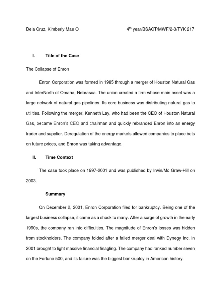 I. Title of The Case | PDF | Enron | Bankruptcy