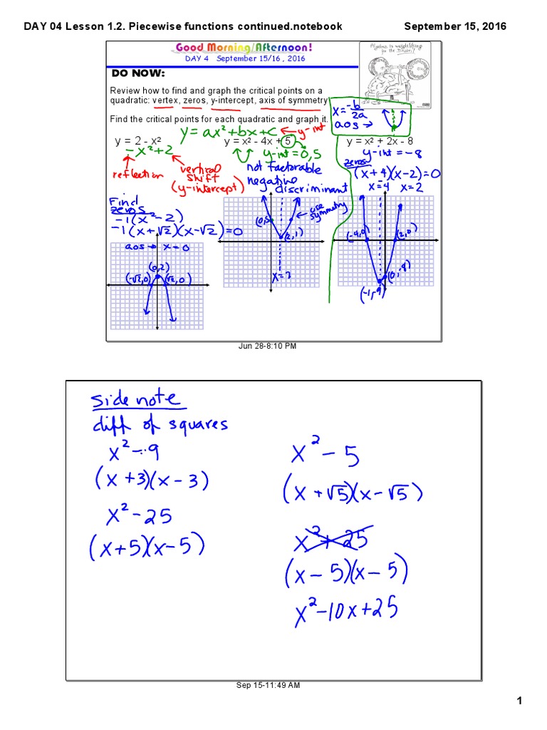 DAY 04 Lesson 1.2. Piecewise Functions Continued - Notebook | PDF ...