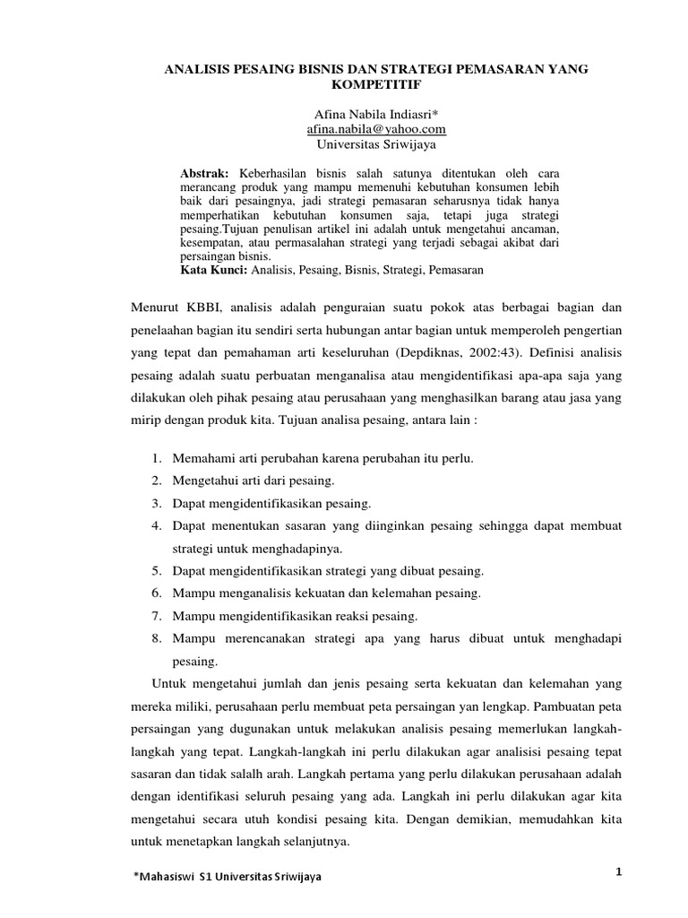 Analisis Pesaing Bisnis Dan Strategi Pemasaran Yang Kompetitif | PDF ...