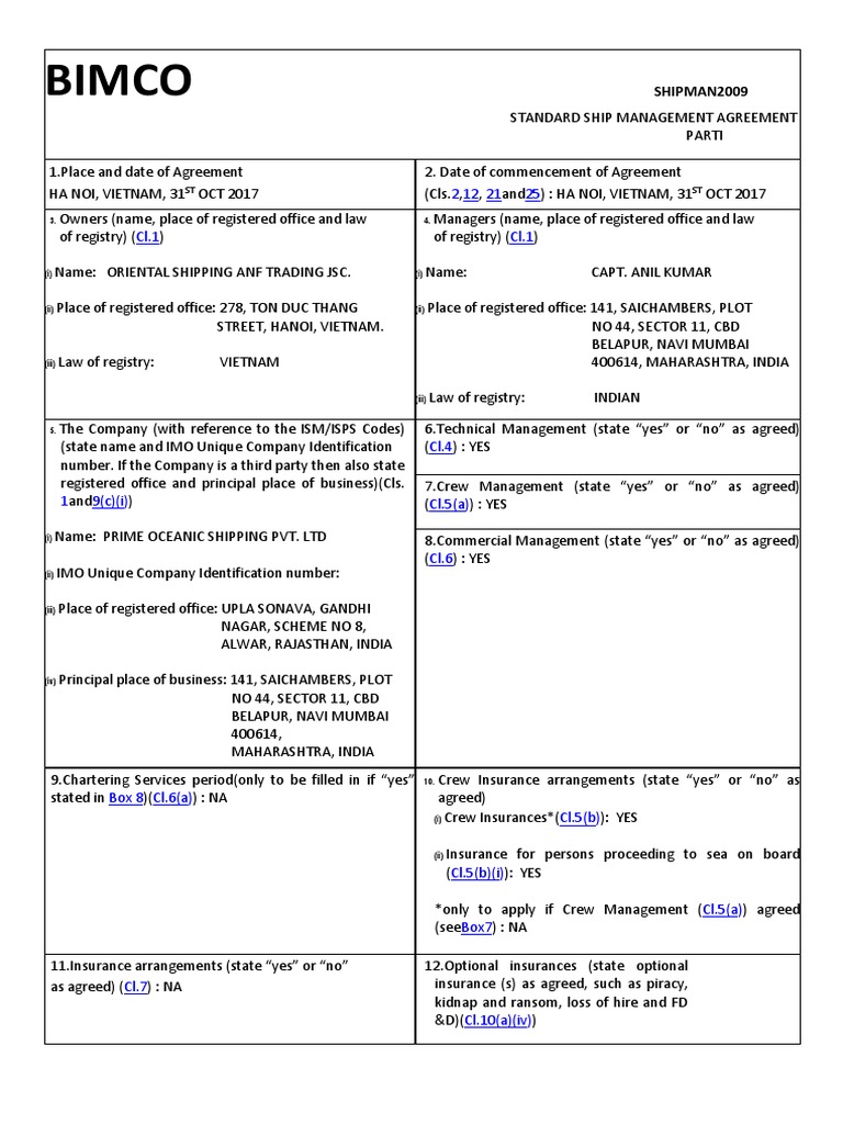 BIMCO Agreement | Download Free PDF | Insurance | Indemnity