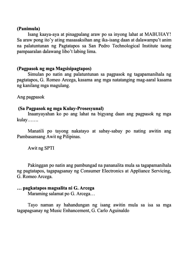 Graduation Script Tagalog | PDF
