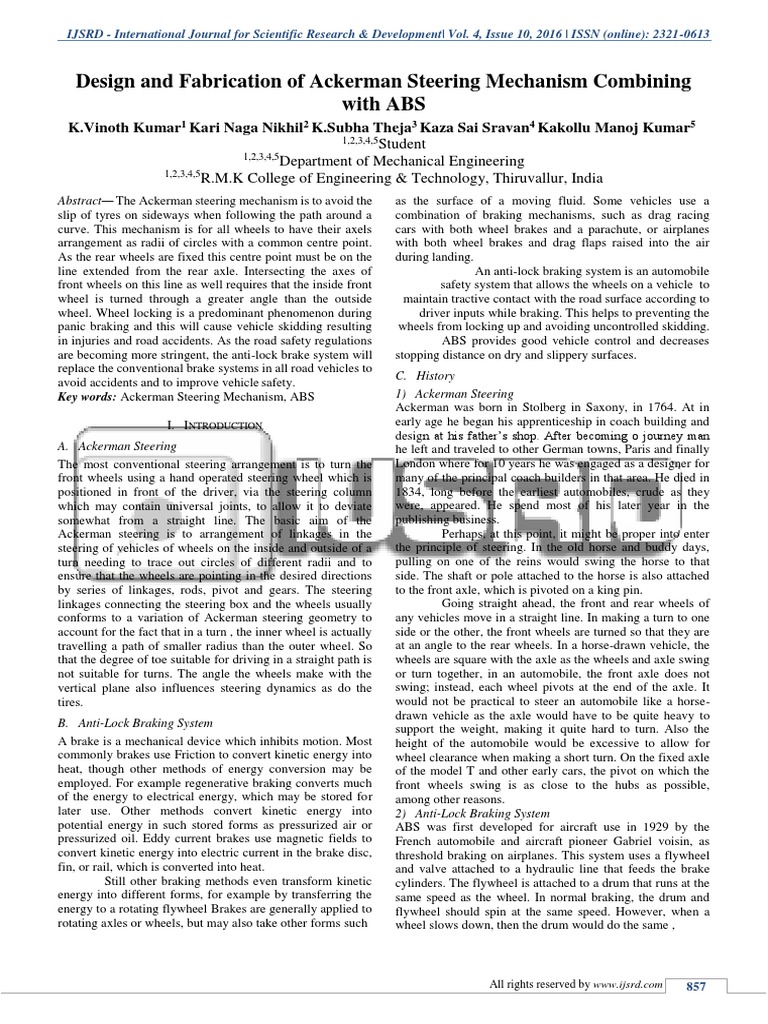Ackerman Steering Mechanism with ABS | PDF | Anti Lock Braking System ...