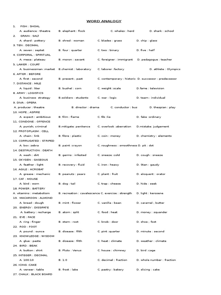 Word Analogy Quiz | PDF | Nature