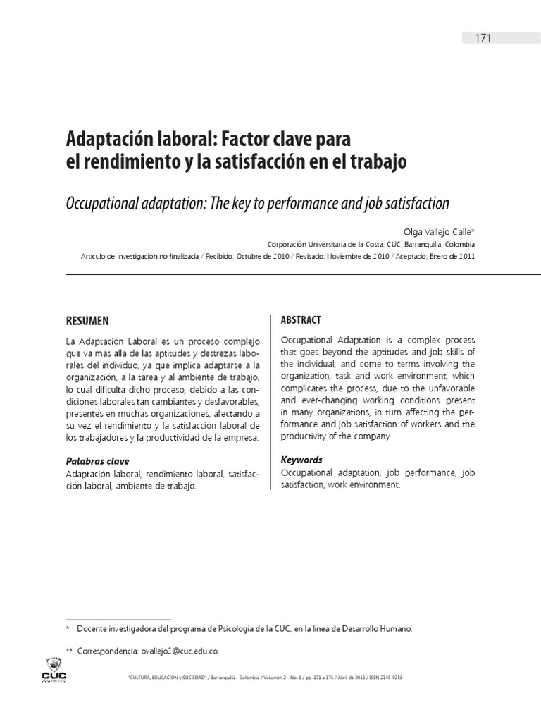 Adaptación Laboral: Factor Clave para El Rendimiento y La Satisfacción ...