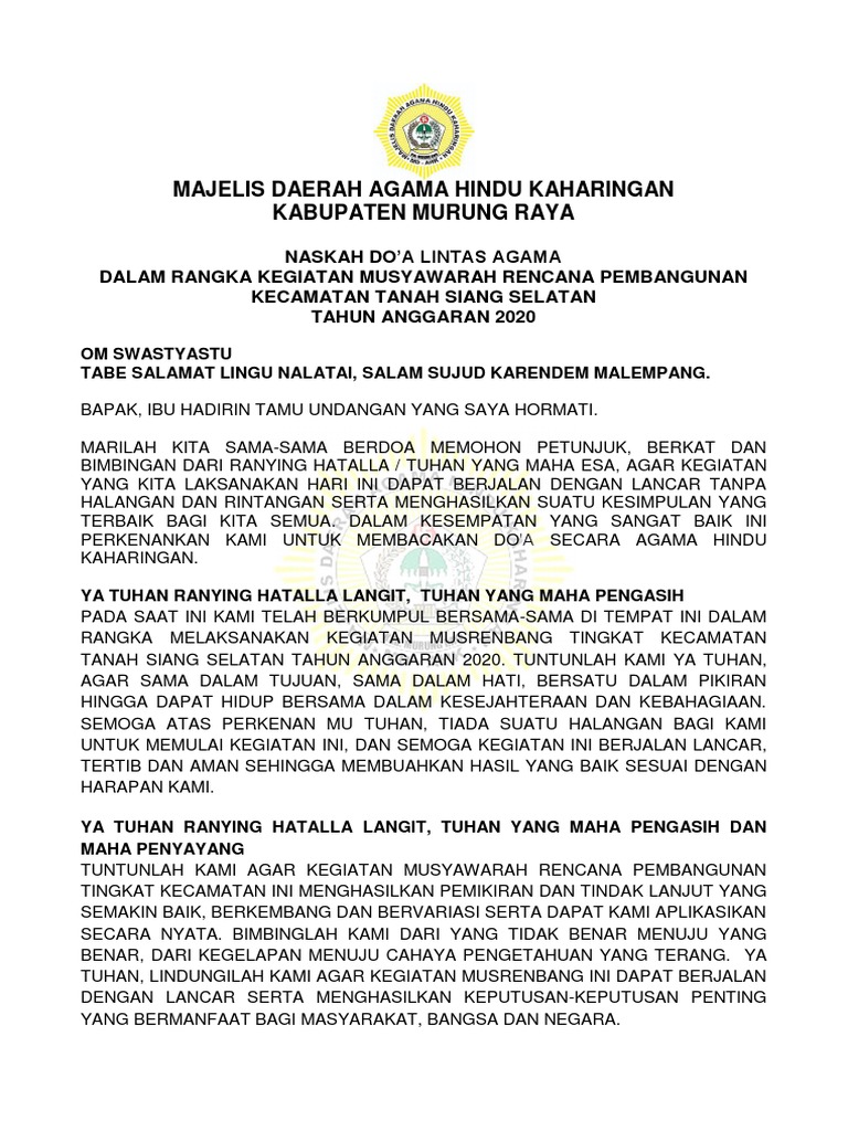 Naskah Doa Lintas Agama - Md-Ahk Murung Raya | PDF