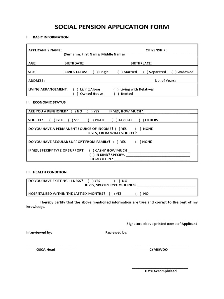 Social Pension Application Form | PDF | Government | Retirement